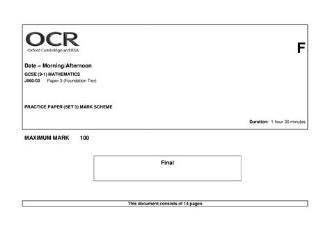 Gcse 9 1 Mathematics J560 06 Paper 6 Higher Tier Practice Paper Set 3