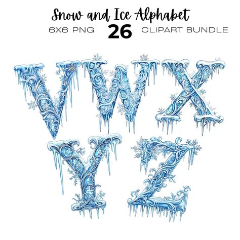 Watercolour Snow And Ice Alphabet Bundle Winter Icicle Letters