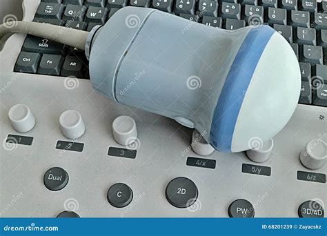 Modern Abdominal Volumetric 3d4d Probe Placed On Keyboard Of Usg Device Stock Image Image Of