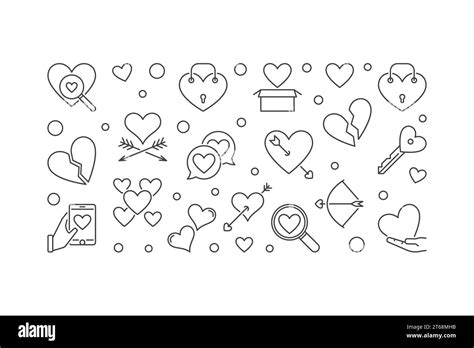 Broken Love Vector Horizontal Simple Illustration Or Banner In Thin Line Style Stock Vector