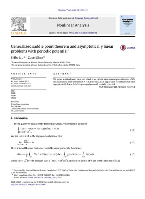 Pdf Generalized Saddle Point Theorem For Periodic Schrödinger Equations