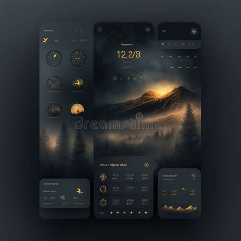 Beautiful Dark Theme User Interface Image Template Stock Illustration