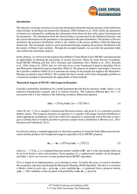 Pdf Langevin Dynamics Markov Chain Monte Carlo Solution For Seismic