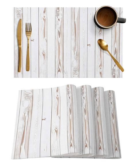Placemats Set Of 4 White Wood Grain Woven Placemat Linen Place Mats