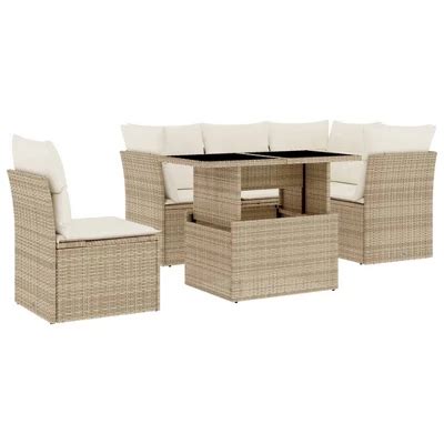 Vidaxl 6 Piece Patio Sofa Set With Cushions Poly Rattan Beige And