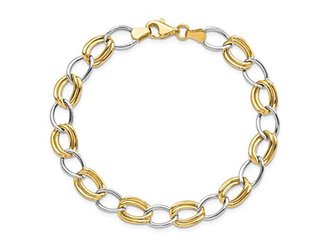 14k Yellow Gold And 14k White Gold 8mm Polished Open Link Bracelet
