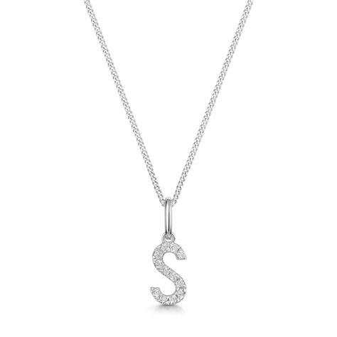 9ct White Gold Round Brilliant 006ct Diamond Initial S Pendant