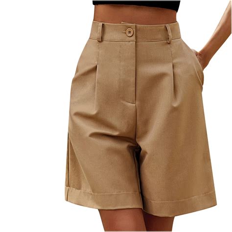 Hfyihgf Womens Bermuda Shorts Casual Button High Waist Wide Leg Shorts