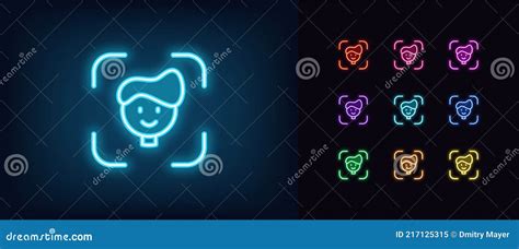 Neon Eye Identify Icon Glowing Neon Eye Scanner Sign Outline Iris Recognition Pictogram
