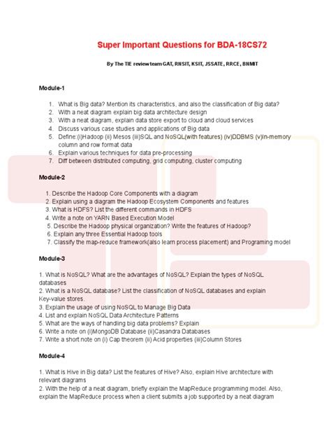 Super Important Questions For Bda 18cs72 Module 1 Pdf No Sql Databases