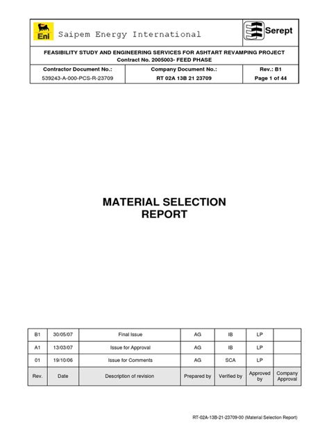 Rt 02a 13b 21 23709 00 Material Selection Report Pdf Corrosion
