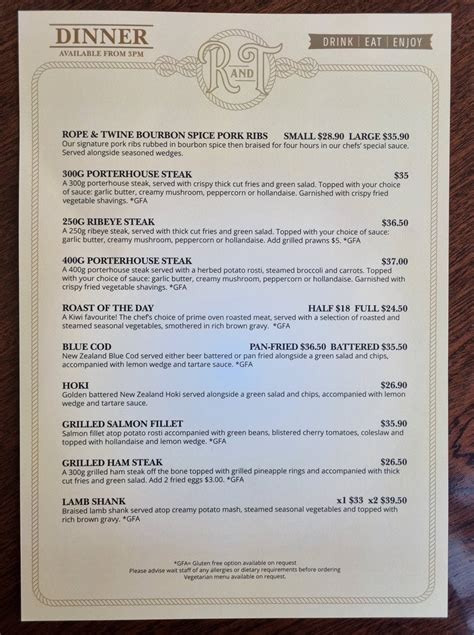 Menu At The Rope And Twine Pub And Bar Dunedin
