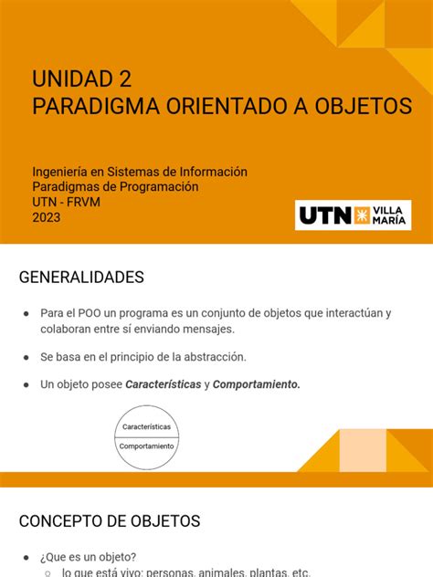 Unidad 2 Paradigma Orientado A Objetos Pdf Objeto Informática Programación Orientada A