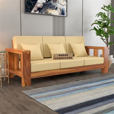 Wopno Furniture Sheesham Wooden 3 Seater Sofa For Living Room Solid
