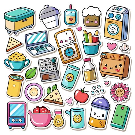 A Colorful Collection Of Cute Illustrated Everyday Objects Premium Ai