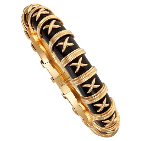 Tiffany And Co Jean Schlumberger Black Enamel Diamond Gold Bracelet At