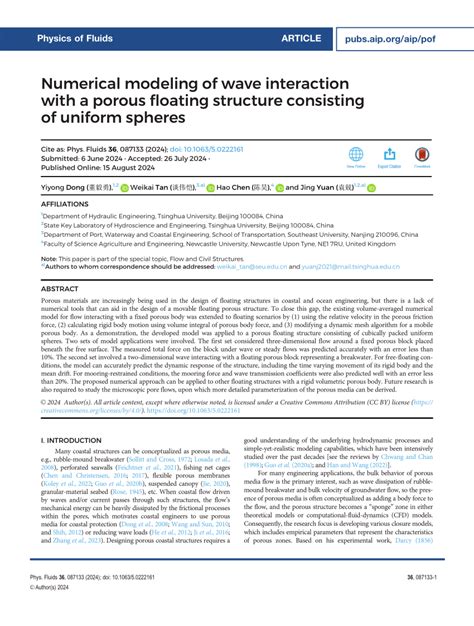 Pdf Numerical Modeling Of Wave Interaction With A Porous Floating