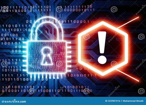 Digital Padlock On Circuit Board With Binary Code And Alert Hexagon