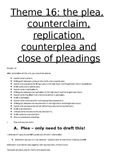 Chapter 16 Plea Counterclaim Replication And Closing Of Pleadings