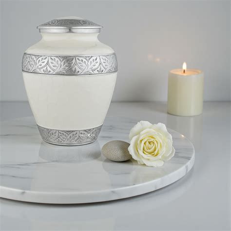 Silver Lining White Adult Cremation Urn For Human Ashes Urns For Sale