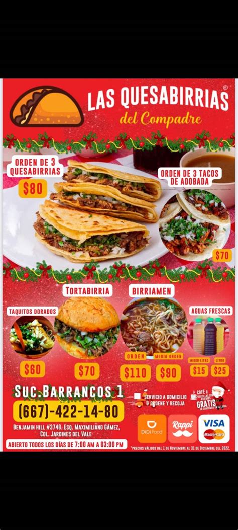 Menu At Las Quesabirrias Del Compadre Benjamín Hill Barrancos1 Culiacán