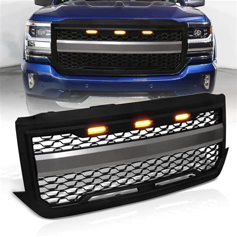 Chevrolet Silverado 1500 2016 2018 Front Grille Black With Amber Led D