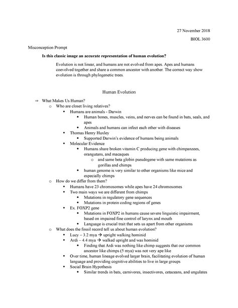 27 November Human Evolution 27 November 2018 Biol 3600 Misconception Prompt Is This Classic