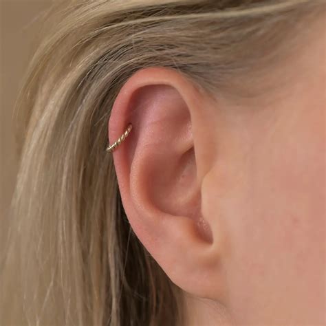 18ct Gold Twisted Cartilage Helix Hoops Gold Helix Earrings Wild