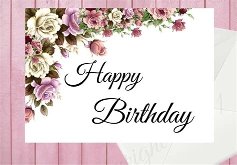 Printable Roses Happy Birthday Card Birthday Greeting Card Instant