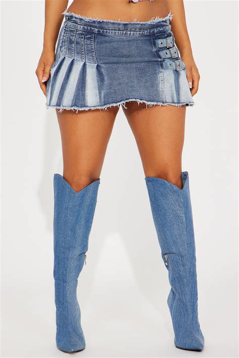 Aleza Pleated Denim Micro Mini Skirt Medium Wash Fashion Nova Skirts Fashion Nova
