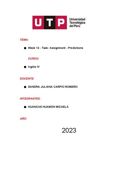 Week 12 Task Assignment Predictions Ingles Iii Tema Week 12