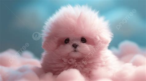 Pink Poodle Puppy In White Clouds With Clouds Background