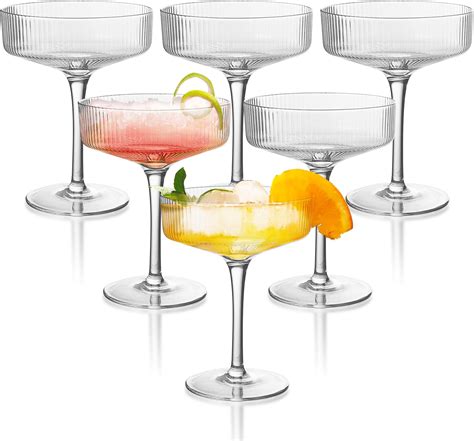 Yq Ribbed Coupe Glasses Set Of 8 10 Oz Glass Coupe