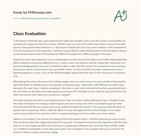 Class Evaluation Essay Example 500 Words