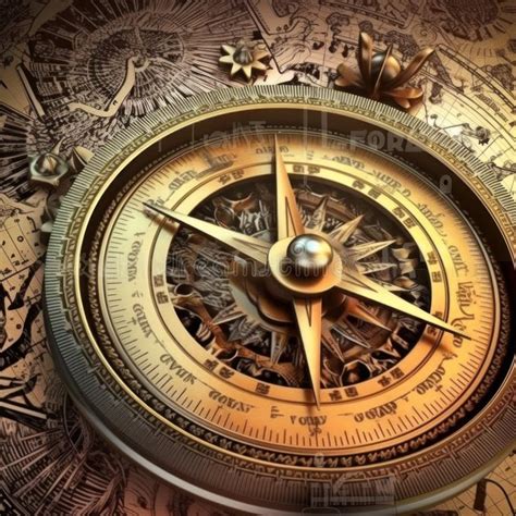 Beautiful Decorative Vintage Compass Made Of Shiny Golden Metal Stock