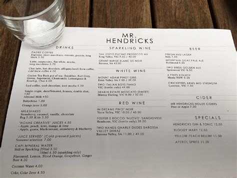 Menu At Mr Hendricks Cafe Balwyn