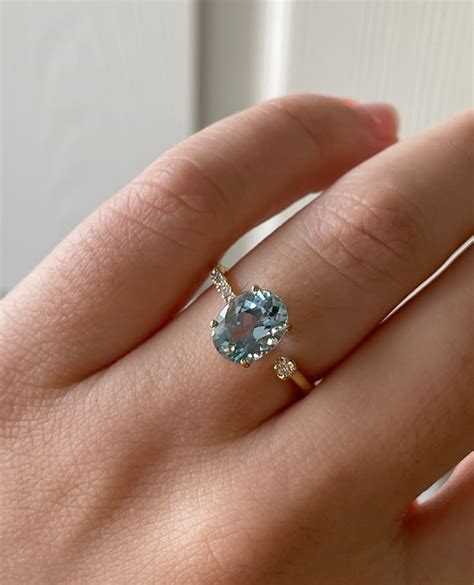 Aquamarine Bespoke Gold Ring Blue Engagement Ring Cute Engagement