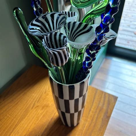 Square Ceramic Vase One Of A Kind Vase Blue Grid Design Etsy