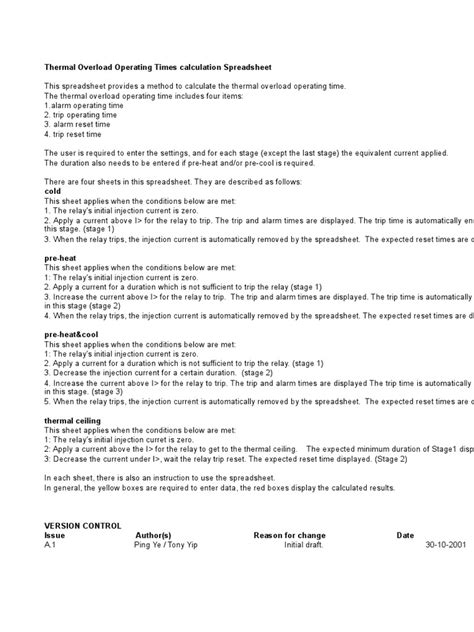 Thermal Calculation Pdf Spreadsheet Relay