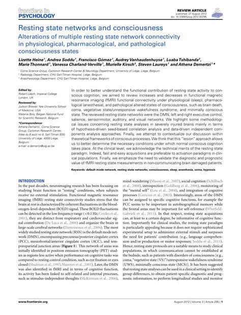 Pdf Resting State Networks And Consciousness