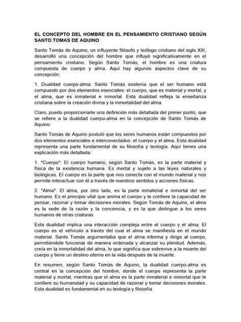 El Concepto Del Hombre En El Pensamiento Cristiano Según Santo Tomas De