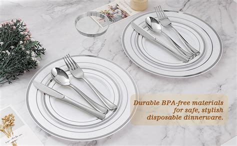 Bestvip 300pcs Plastic Dinnerware Set 50 Guests Silver