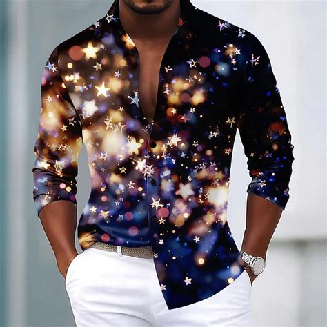Christmas Mens Sparkling Glitter Christmas Light Shirt Satin Shirt