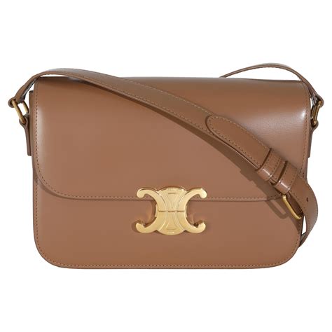 Celine Tan Leather And Triomphe Canvas Medium Tambour Shoulder Bag For