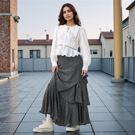 Shop Lee Cooper Checked Layered Maxi Skirt With Semi Elasticated Waist