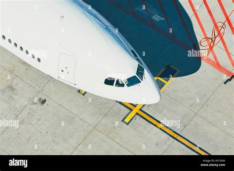 Aerial View Of The Airport Airplane Is Preparation Before Take Off