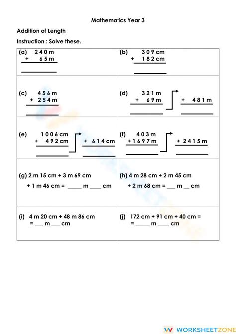 Addition Of Length Worksheet