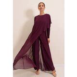 By Saygı Long Sleeve Top Chiffon Lycra Jumpsuit Plum