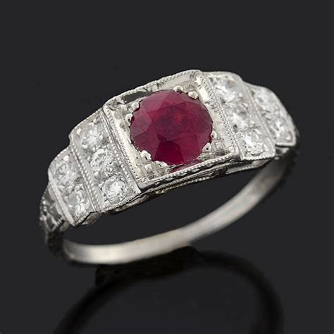 Art Deco Platinum Ruby And Diamond Step Up Ring 1 00ct A Brandt Son
