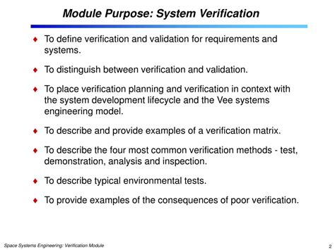 Ppt Verification Module Space Systems Engineering Version 10